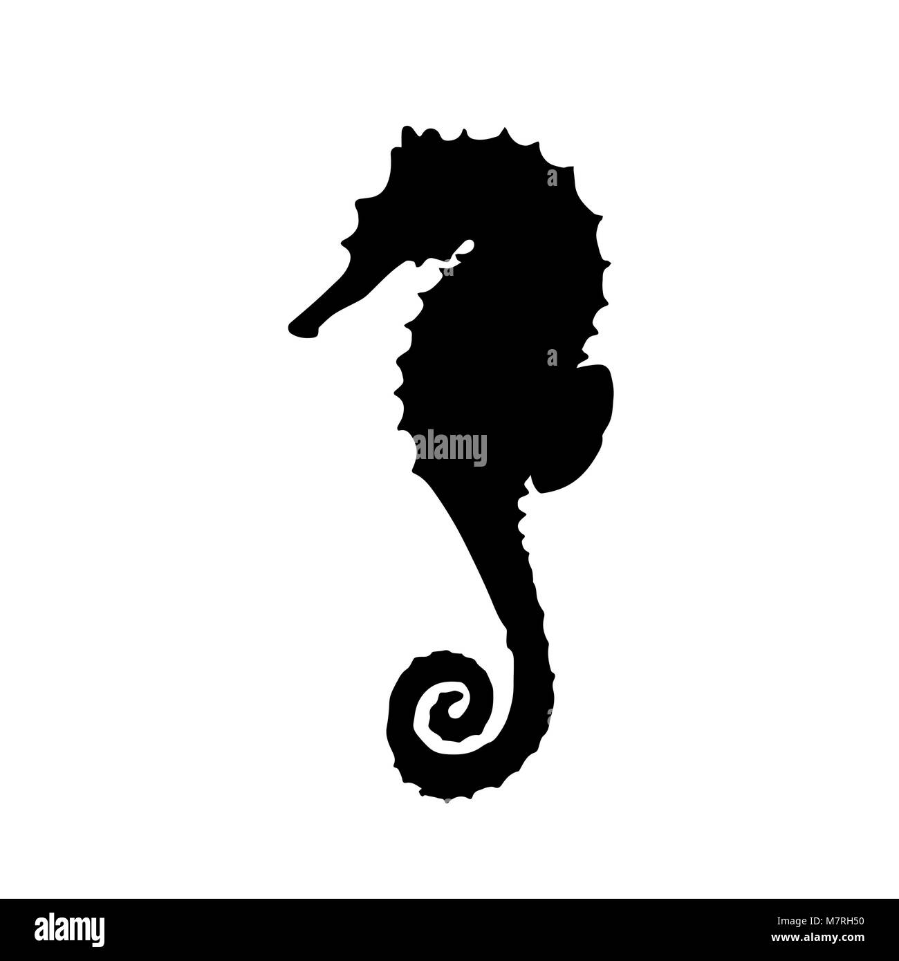 vector illustration of silhouette of seahorse. Seahorse made in one ...