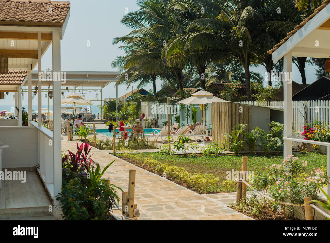 Agonda Beach, Goa/India- March 2 2019: The White resort at Agonda Beach ...