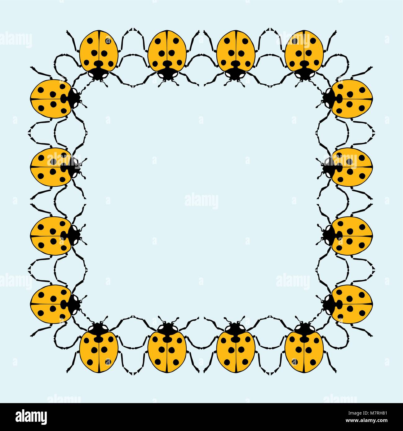 Vector square frame from flat ladybugs on blue background Stock Vector ...