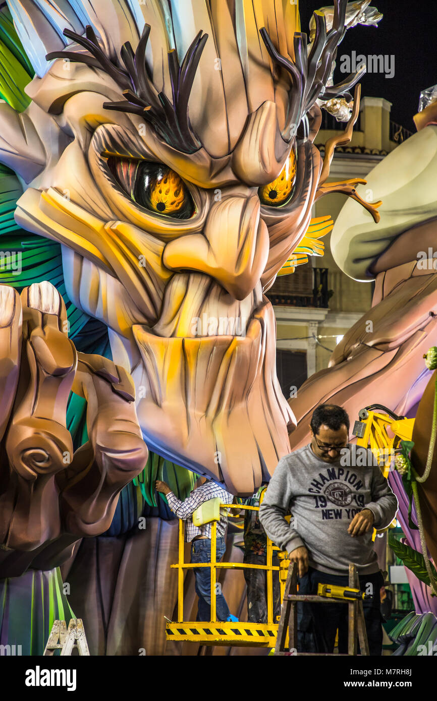 VALENCIA, SPAIN - 3/12/2018: A partially constructed ninot with a ...