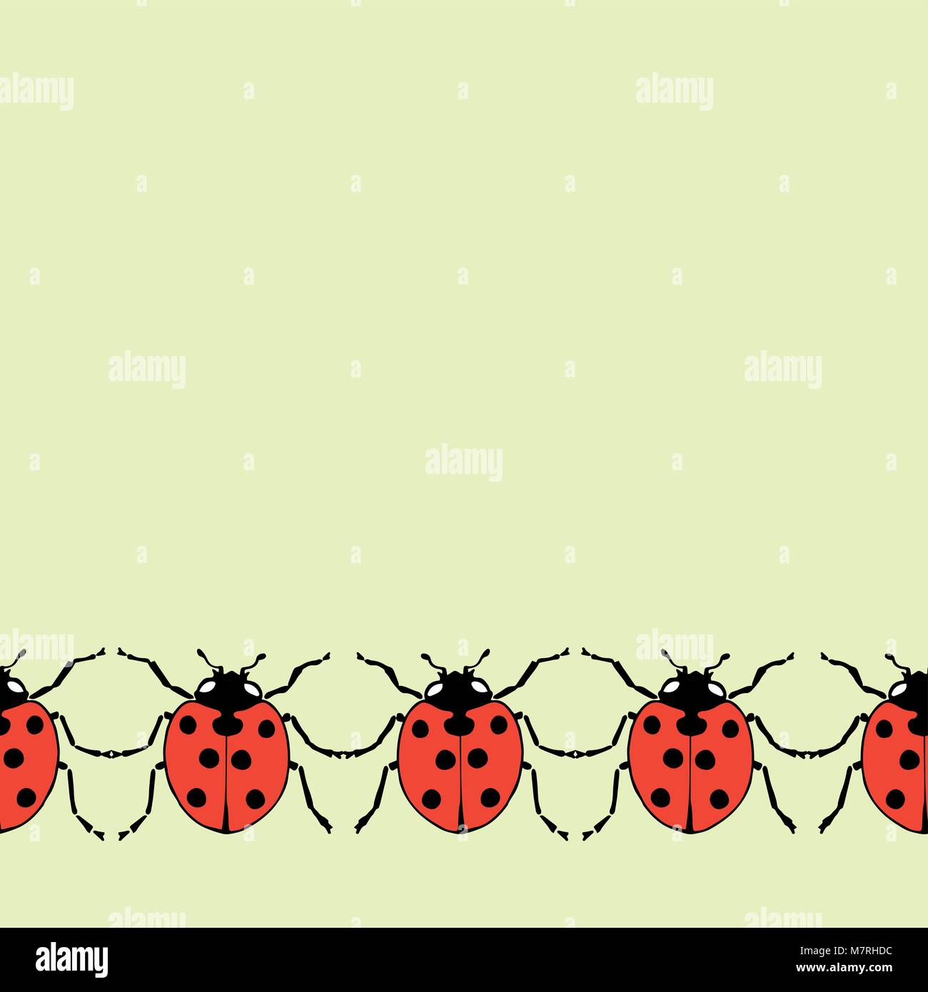 Seamless decorative border from flat ladybugs on green background Stock ...