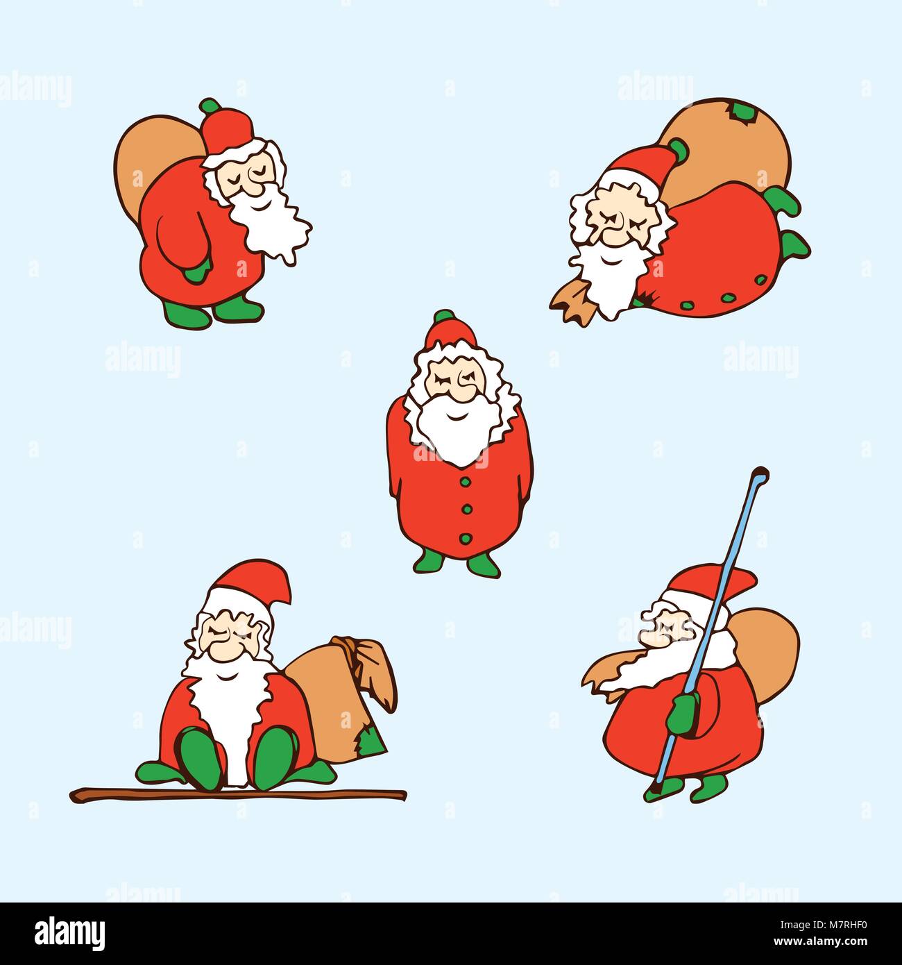 Cartoon Christmas set. Vector set of five funny cartoon Santa Claus ...