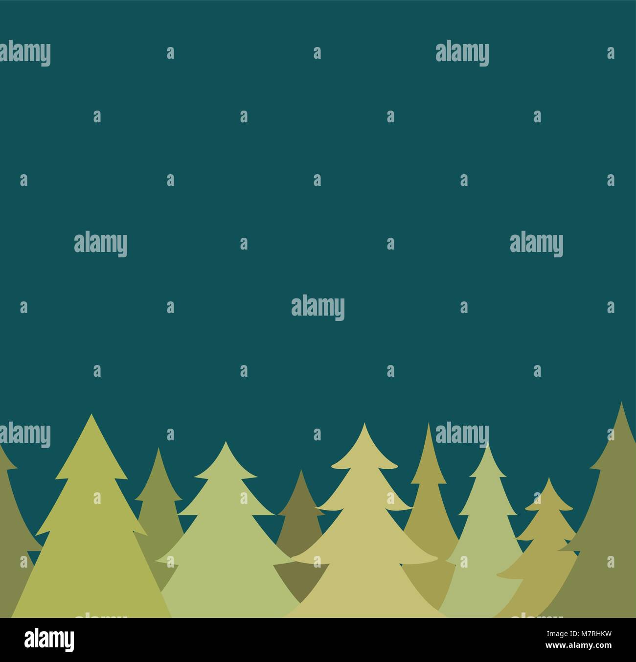 Seamless decorative border from pine, fir tree and night sky. Flat ...