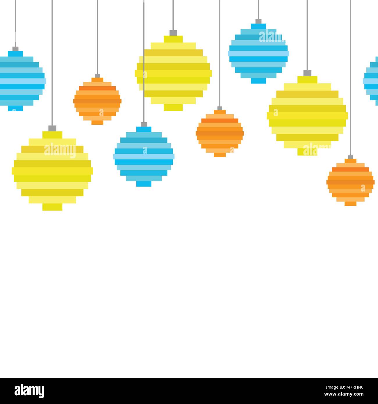 Seamless border from Pixel art Christmas tree ball. Flat design ...