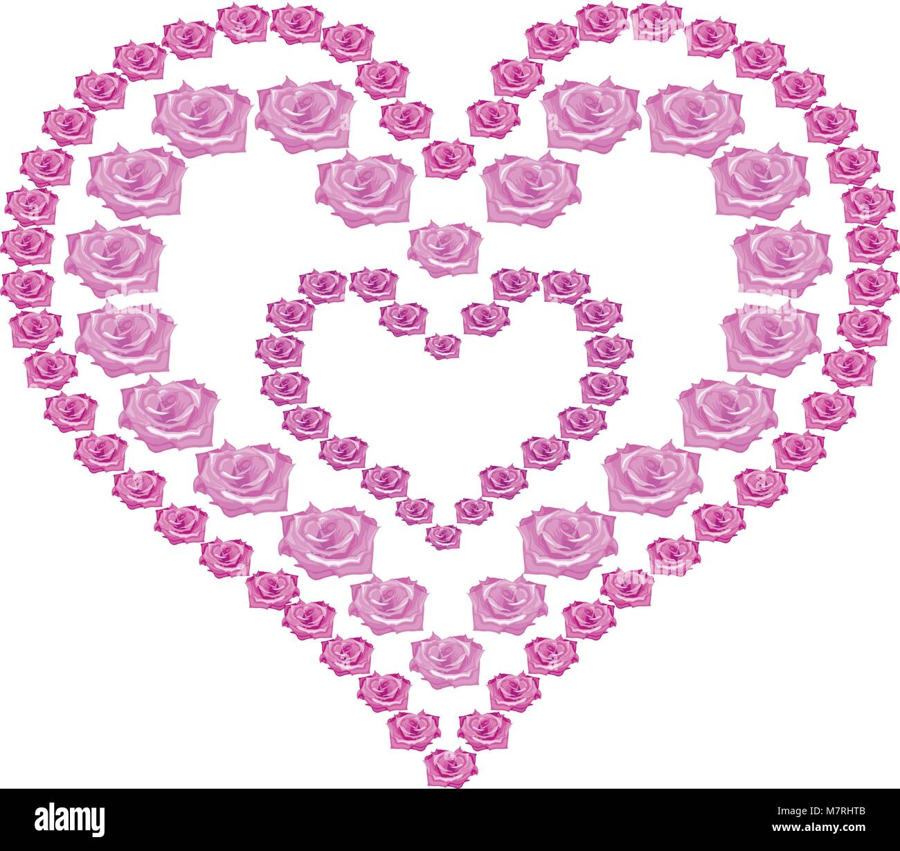 illustration heart of pink roses on white background Stock Vector Image ...