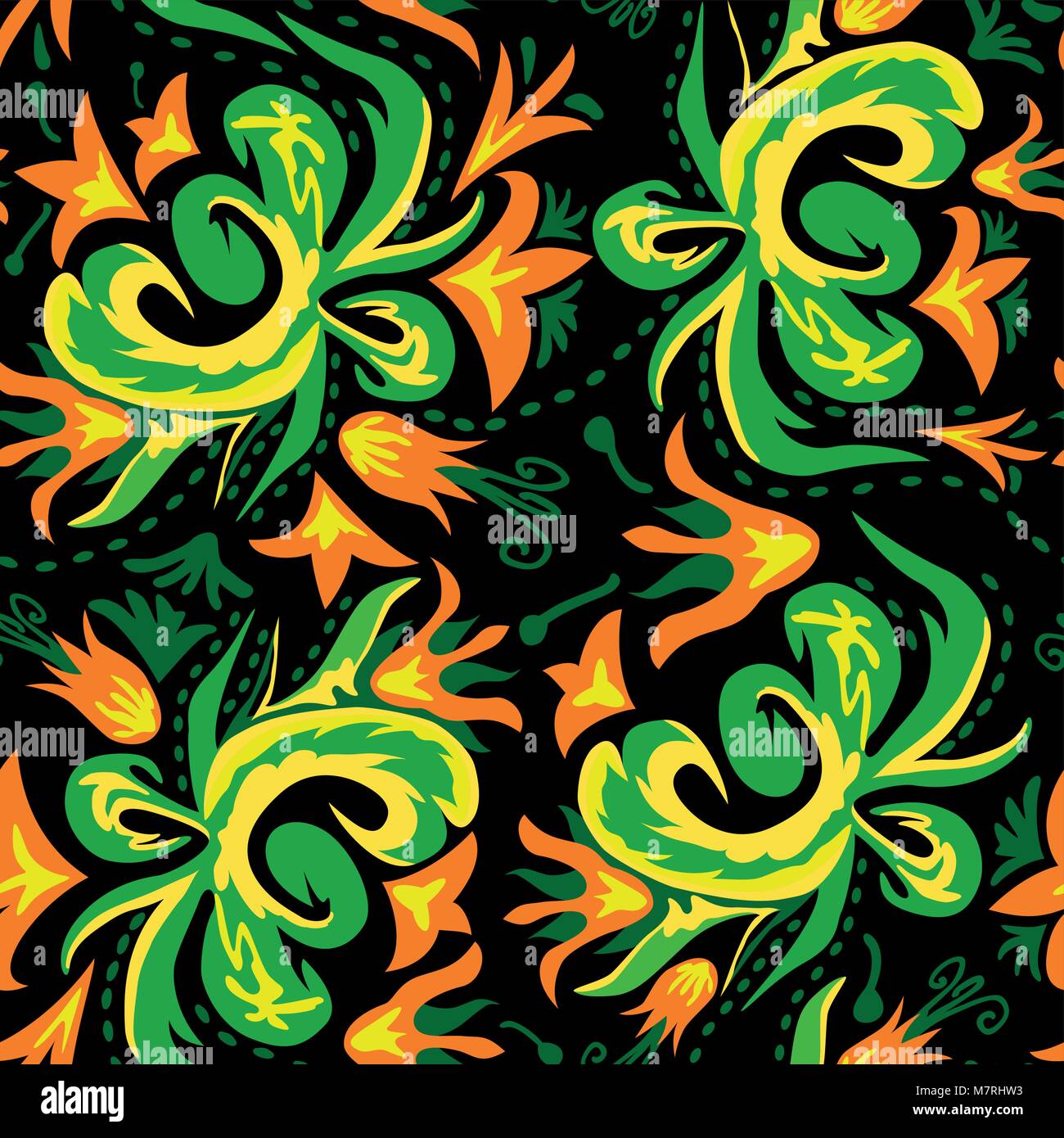 Traditional Russian vector seamless pattern in khokhloma style on dark ...