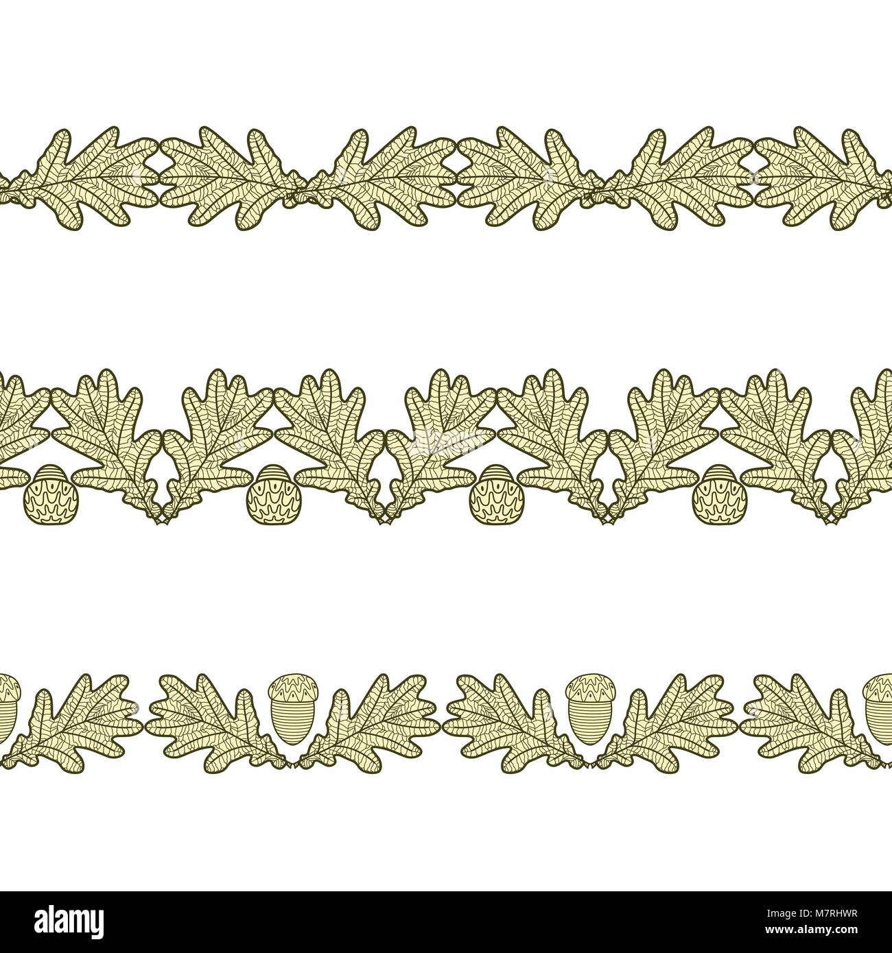 set of the seamless decorative borders from oak leaves and acorns Stock ...