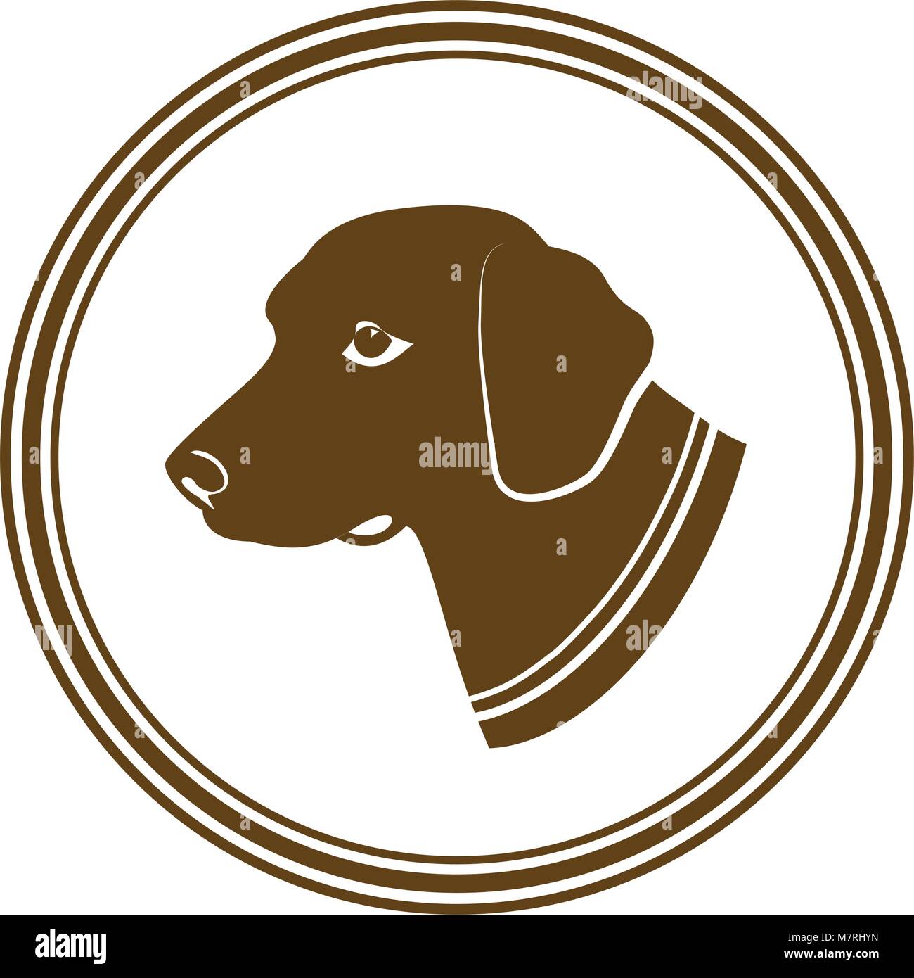 Illustration sign of brown dog's head in white round. Silhouette in a ...