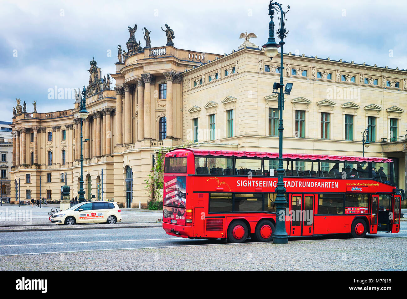 Berlin, Germany - December 12, 2017: Red excursion bus at Humboldt ...