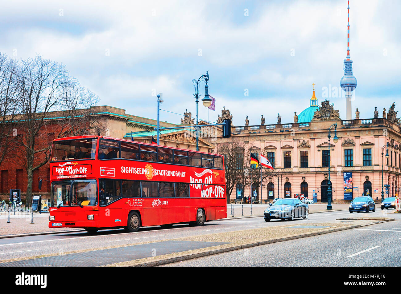 Berlin, Germany - December 12, 2017: Red excursion bus at Humboldt ...