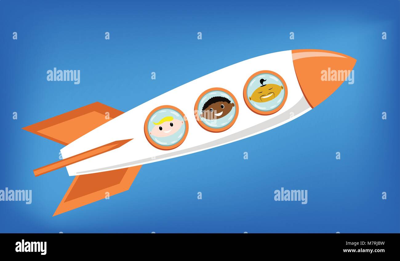 vector illustration of cartoon rocket with 3 passengers Stock Vector ...