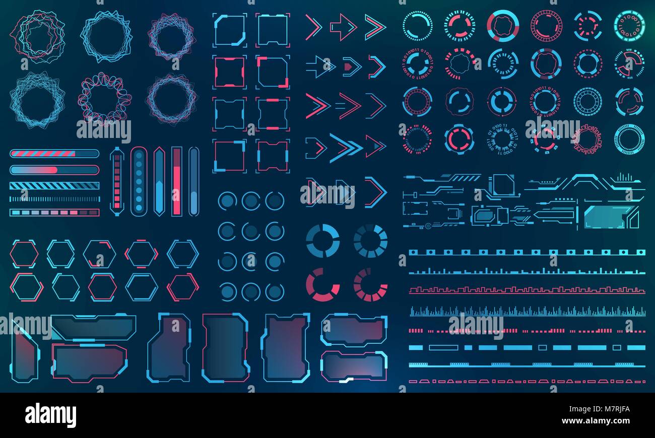 Set HUD Interface Elements - Lines, Circles, Pointers, Frames, Bar Download for Web Applications ...