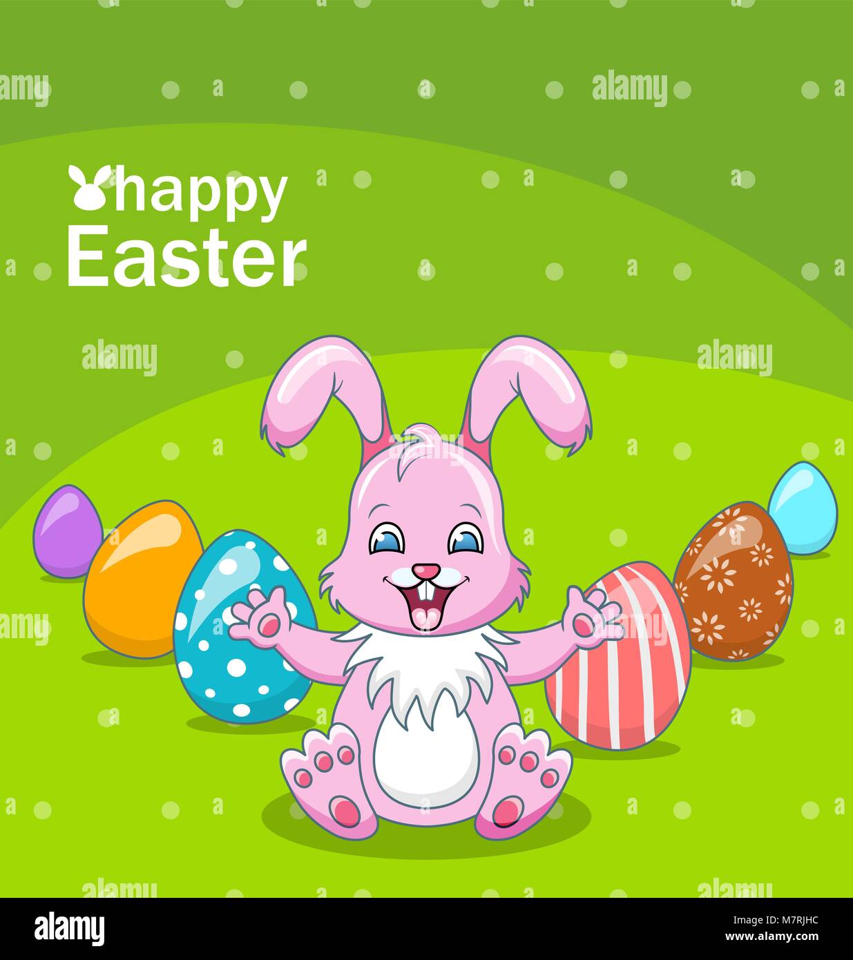 Smiling Rabbit Cartoon Girl with Eggs, Beautiful Bunny, Easter ...