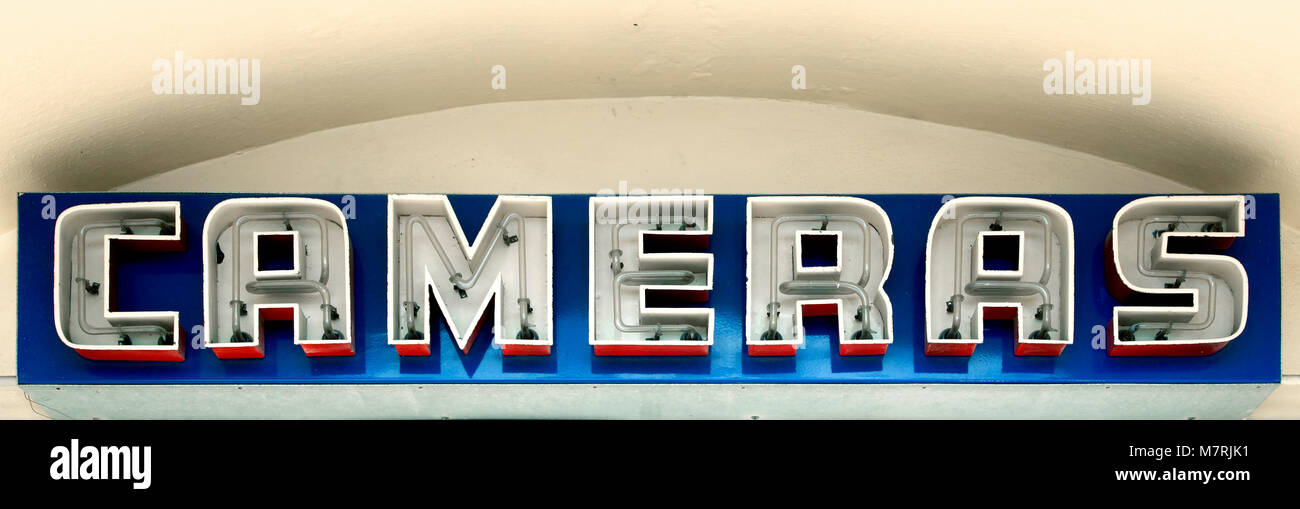 Antique neon sign for Cameras in shop, US, 2017 Stock Photo - Alamy