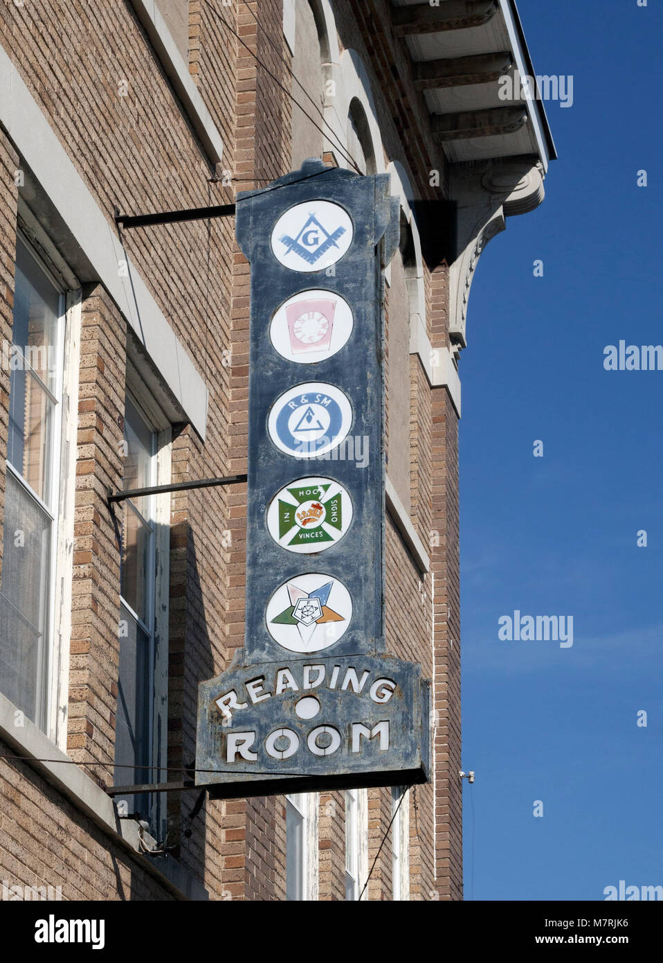 Masonic Lodge reading room sign in McKinney, Texas US, 2017 Stock Photo ...