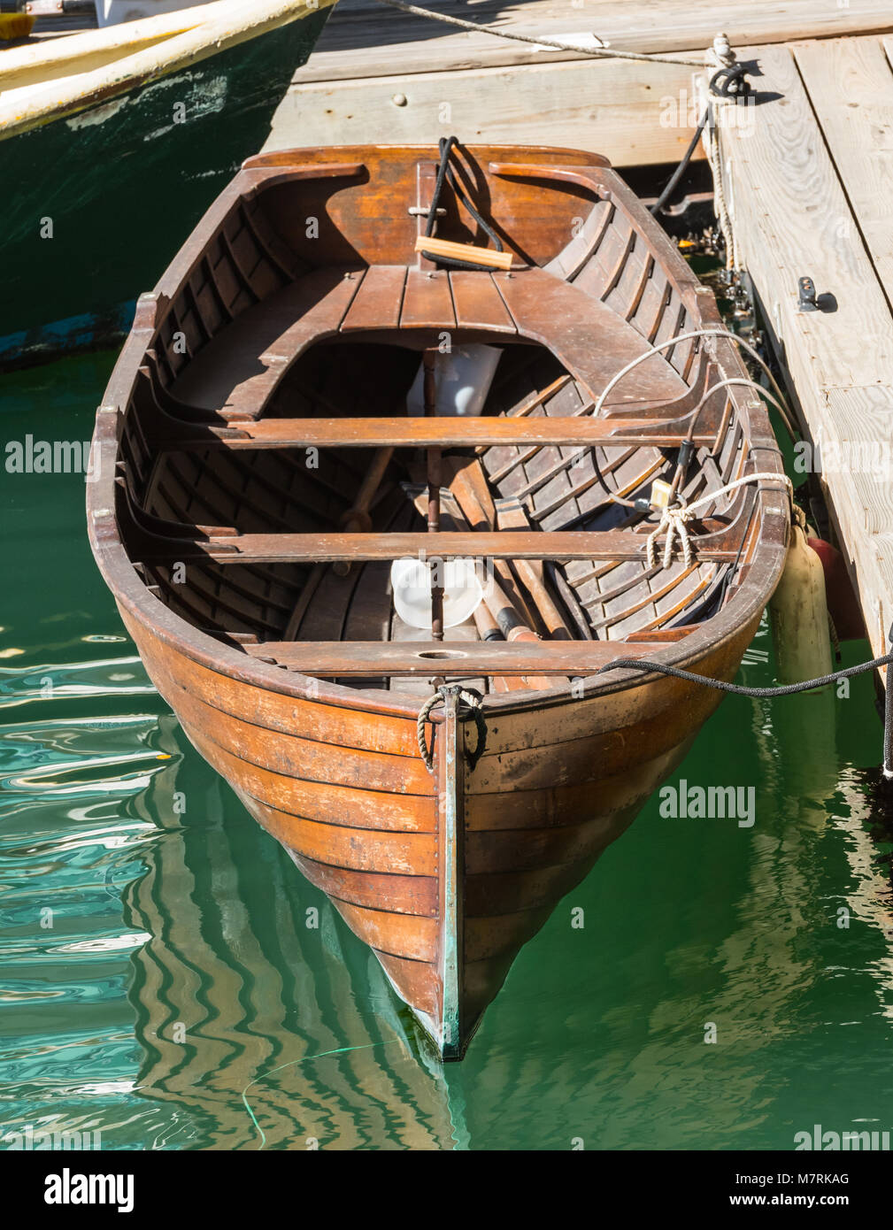 Straight View of Old Wooden Row Boat Stock Photo - Alamy