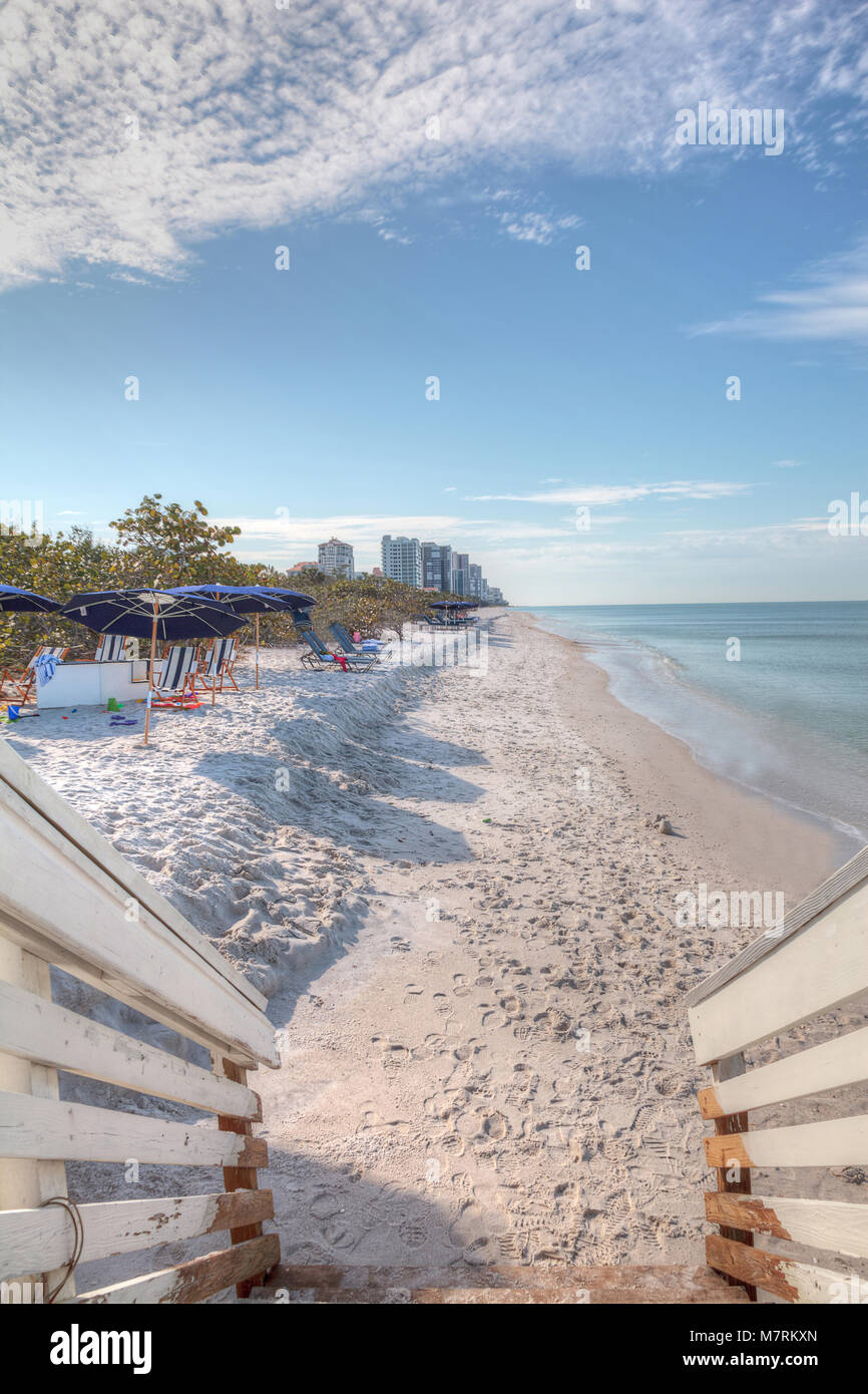 White sand beach and aqua blue water of Clam Pass in Naples, Florida in ...
