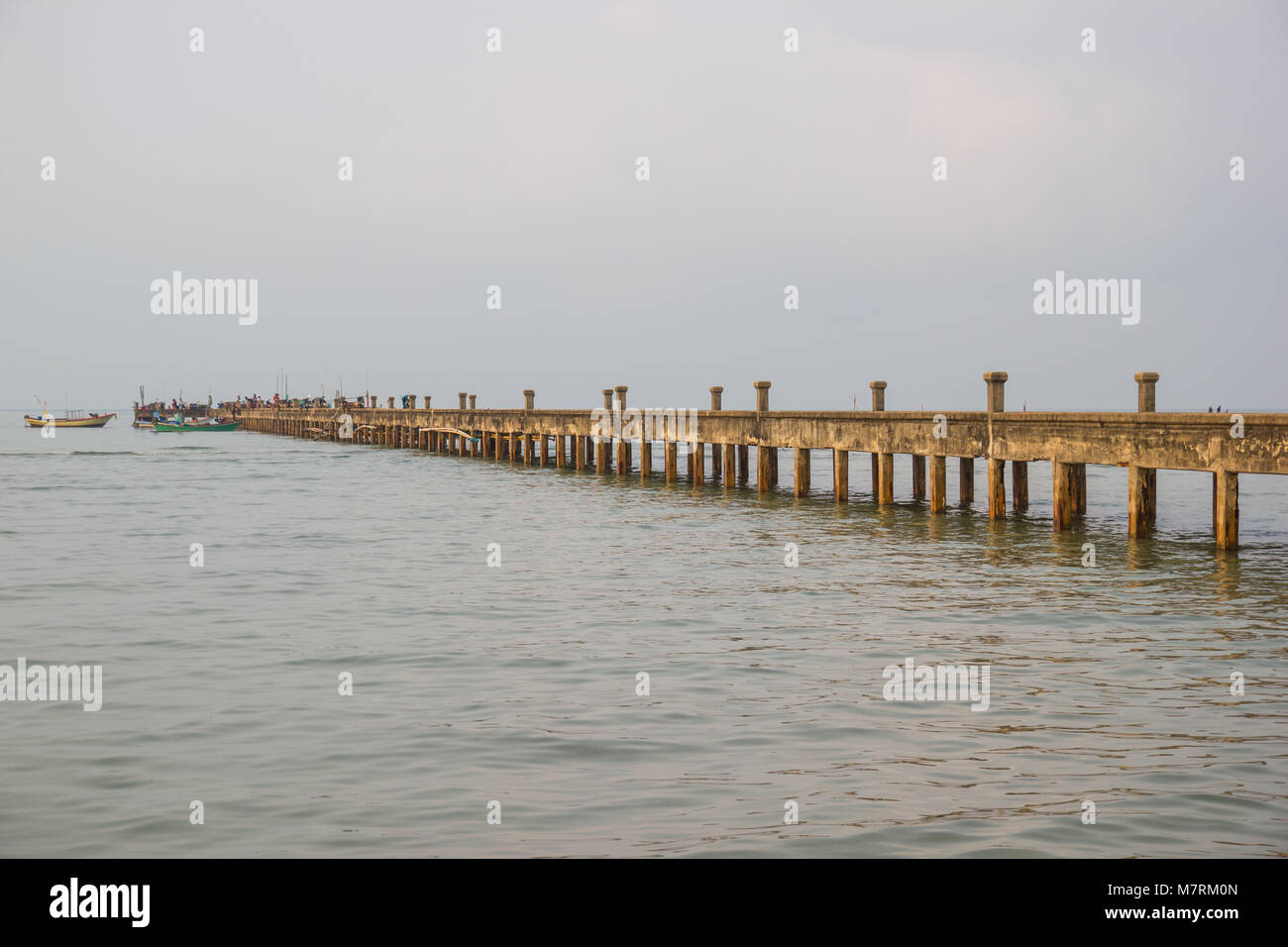 Chaolao Beach, Chanthaburi, Thailand The concrete bridge for Fisherman ...
