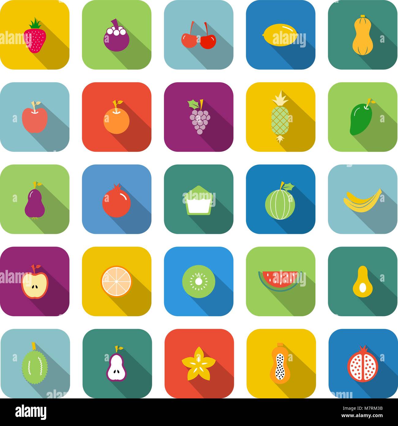 Fruit color icons with long shadow, stock vector Stock Vector Image ...
