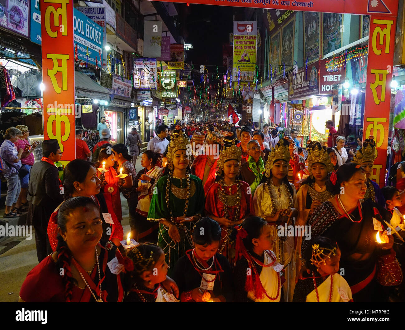 Kathmandu, Nepal - Oct 18, 2017. Local people in traditional clothes ...