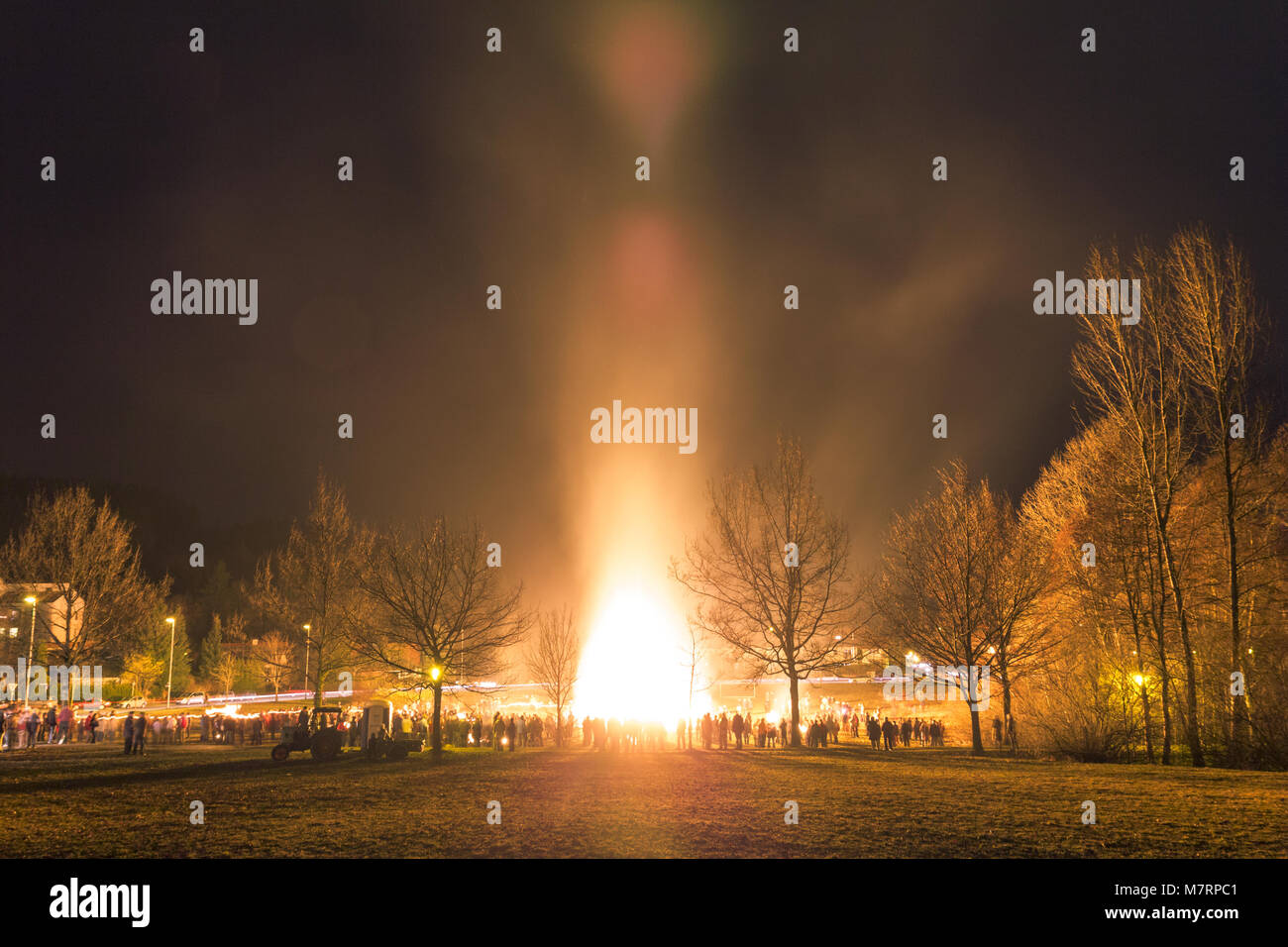 Big huge traditional fire. Burning of witches in a bonfire. Profane ...