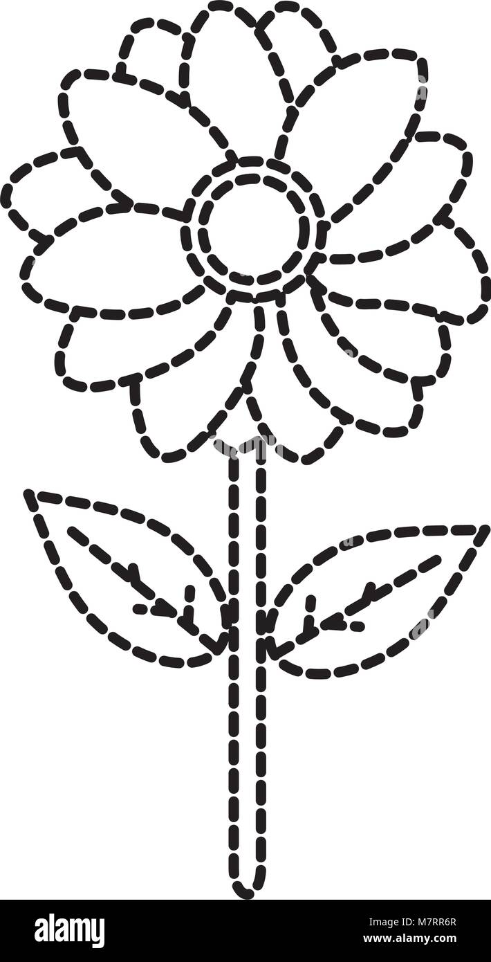 dotted shape beautiful flower with nature petals and leaves Stock ...