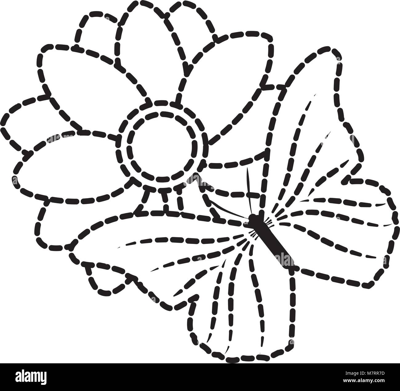 dotted shape nice flowers with petals design and butterfly Stock Vector ...