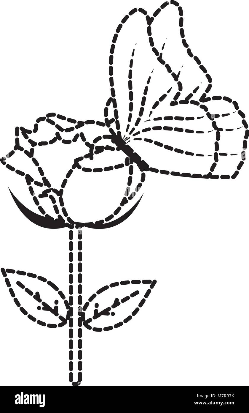 dotted shape nice rose with petals design and butterfly Stock Vector ...