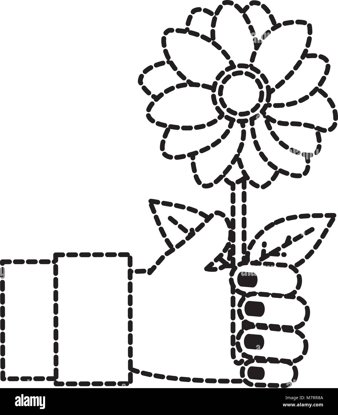 dotted shape woman hand with beautiful flower and petals Stock Vector ...