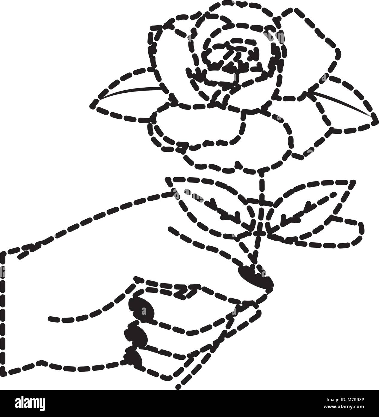 dotted shape woman hand with rose petals and leaves Stock Vector Image ...