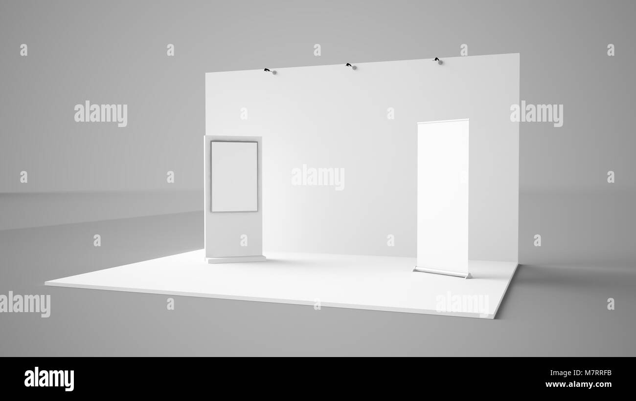 exhibition stand with roller and interactive screen 3d rendering Stock ...