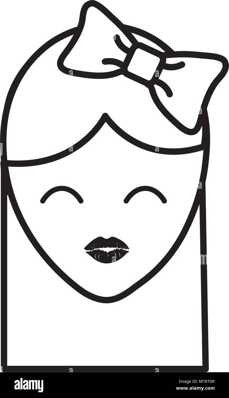 line girl head with ribbon bow hairstyle and makeup Stock Vector Image ...