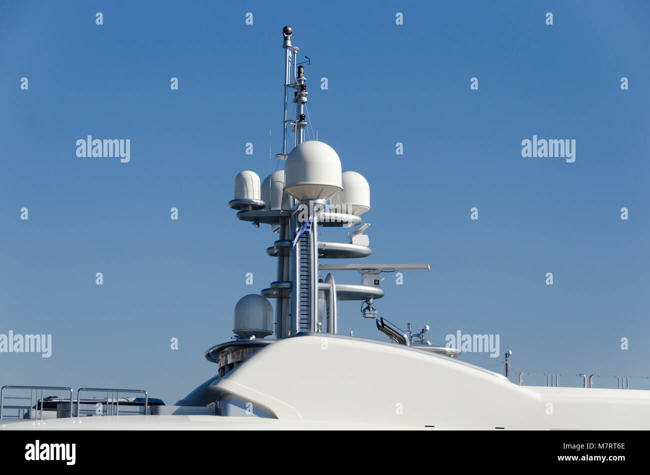 Radar and communication tower on a yacht Stock Photo - Alamy