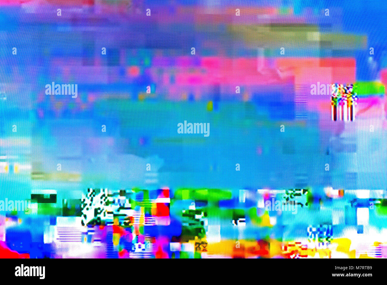 Digital TV glitch on television screen with misplaced squares, static ...