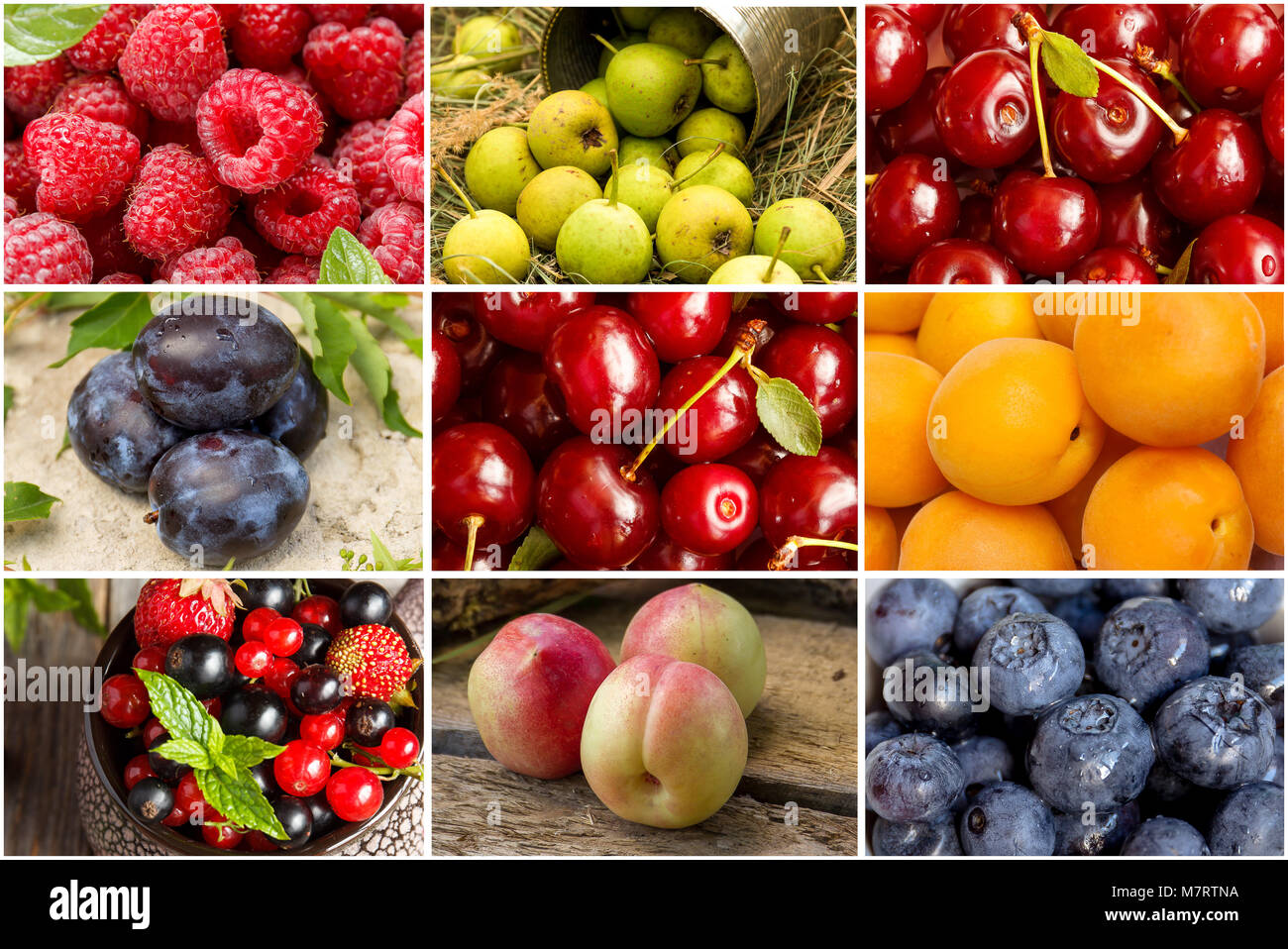 A collage of different summer fruits and berries. Chess order Stock ...