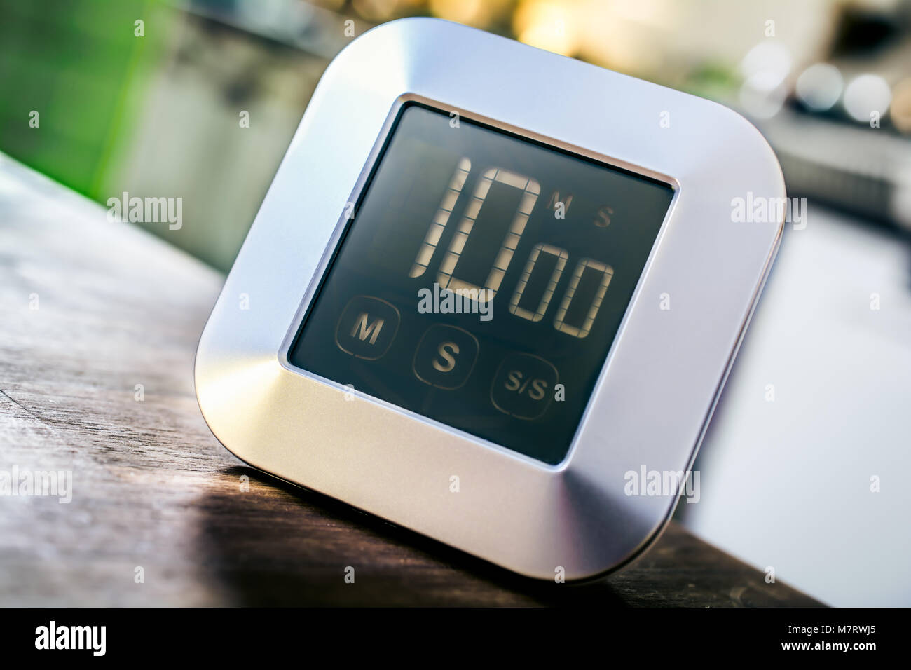 10 Minutes - Closeup Of A Digital Chrome Kitchen Timer On Wooden Table ...