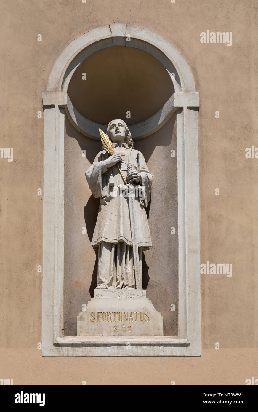 Statue of St. Fortunatus in the niche of the St. Nicholas' Cathedral in ...