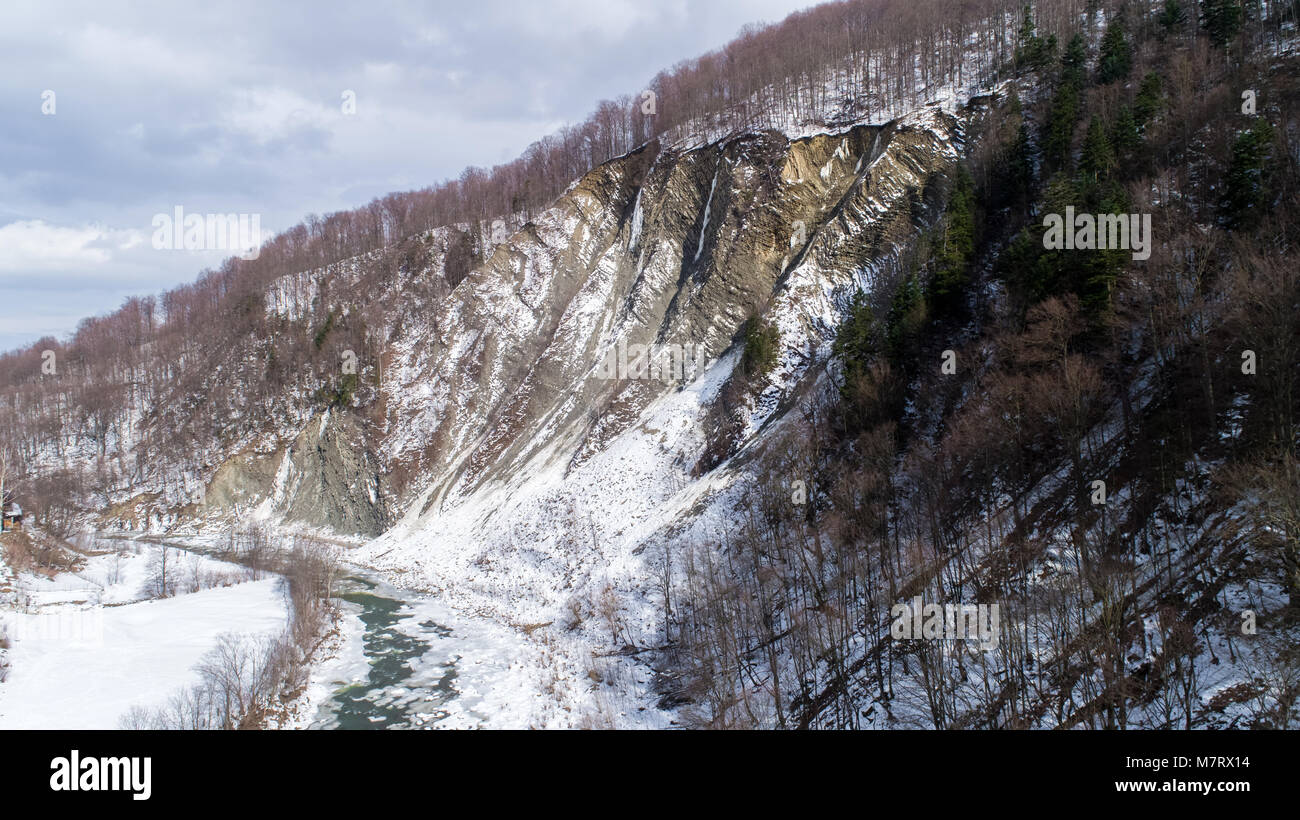Aerial view of Carpathian mountains in winter, Yaremche, Ukraine Stock ...