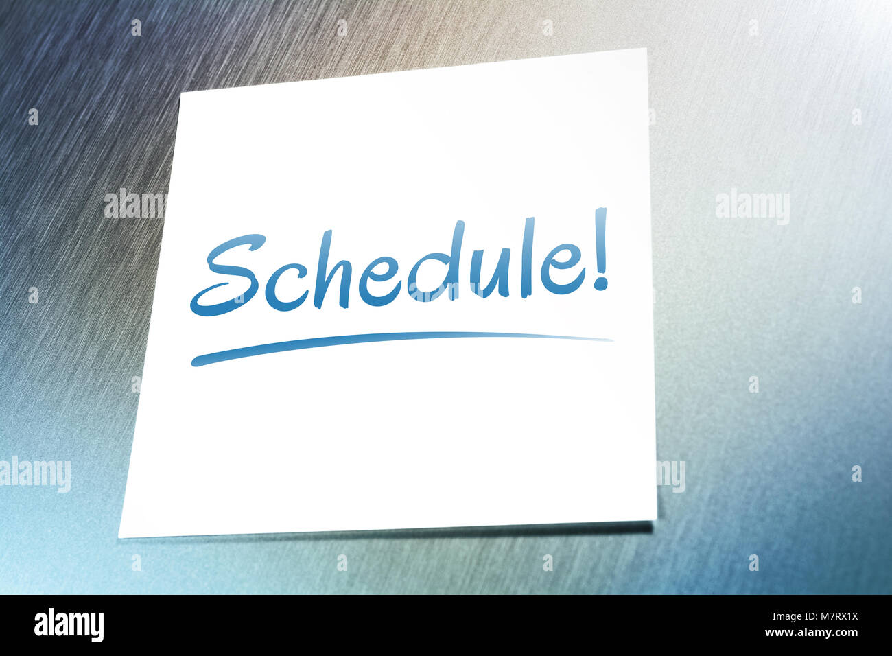 Schedule Reminder On Paper Lying On Brushed Aluminum Of Fridge Stock ...