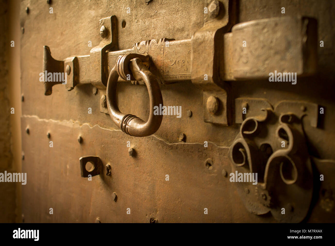 medieval ,old locked on the old wooden door Stock Photo - Alamy