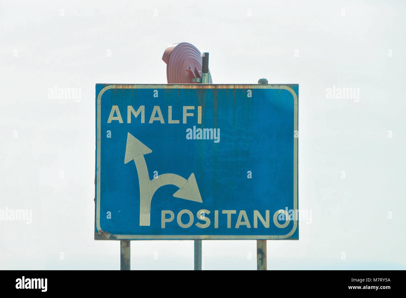 Amalfi and Positano direction Road signs on Amalfi coast, Italy Stock ...