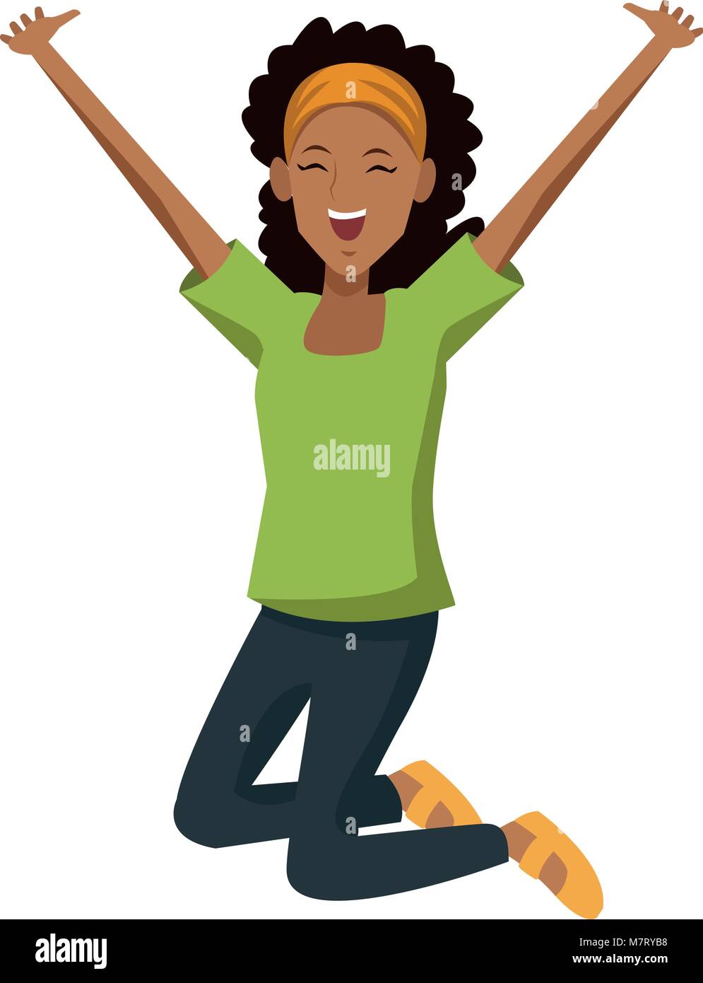 Happy woman jumping cartoon vector illustration graphic design Stock ...