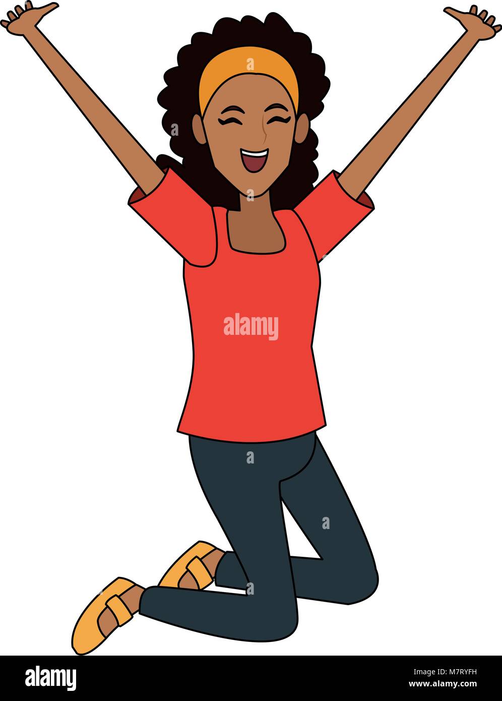 Happy woman jumping cartoon vector illustration graphic design Stock ...