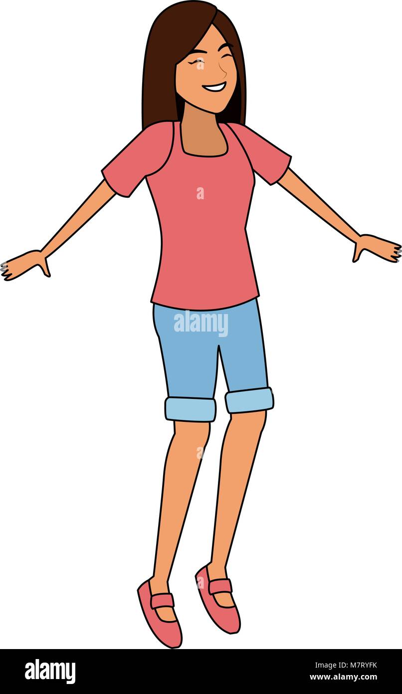 Happy woman jumping cartoon vector illustration graphic design Stock ...