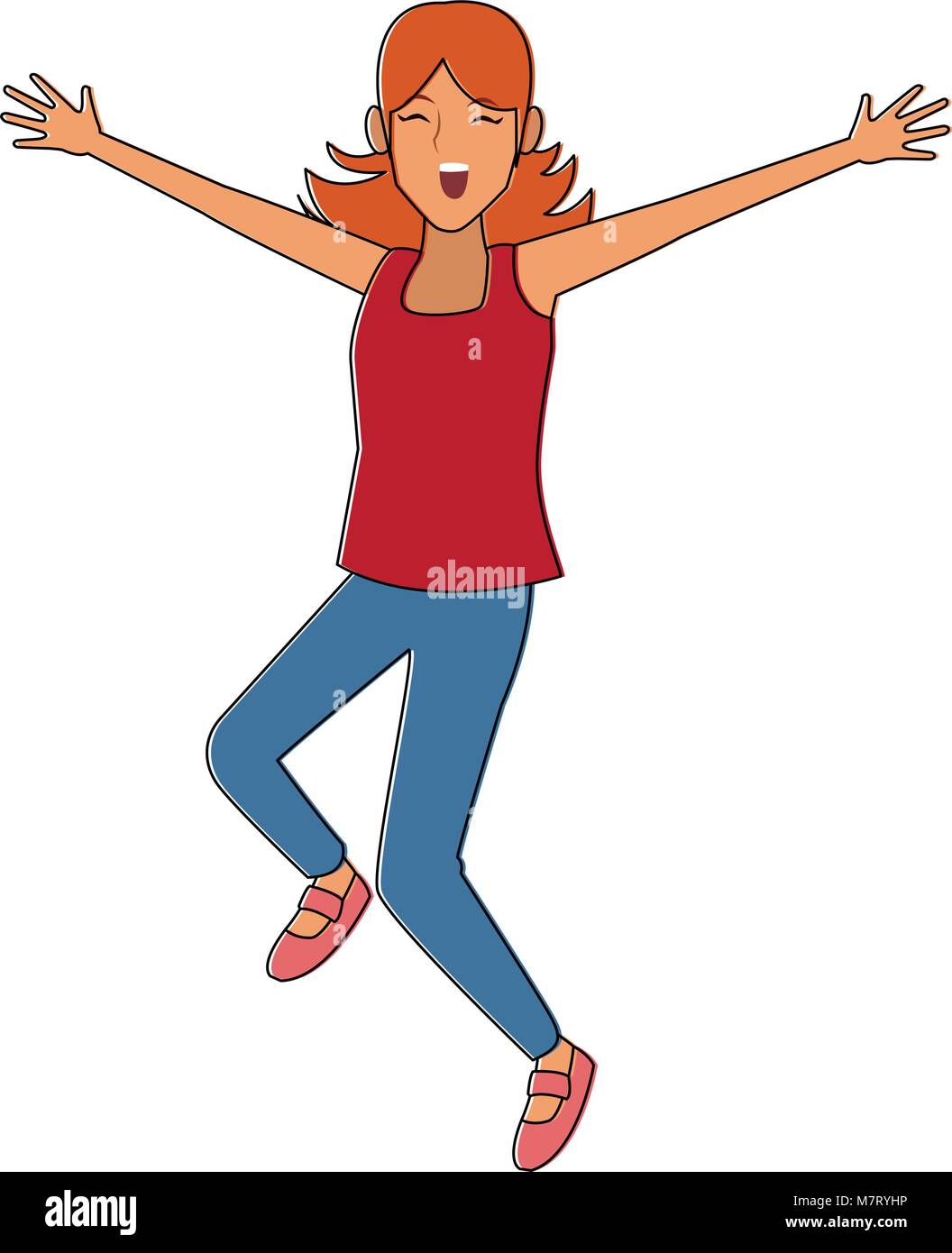 Happy woman jumping cartoon Stock Vector Image & Art - Alamy
