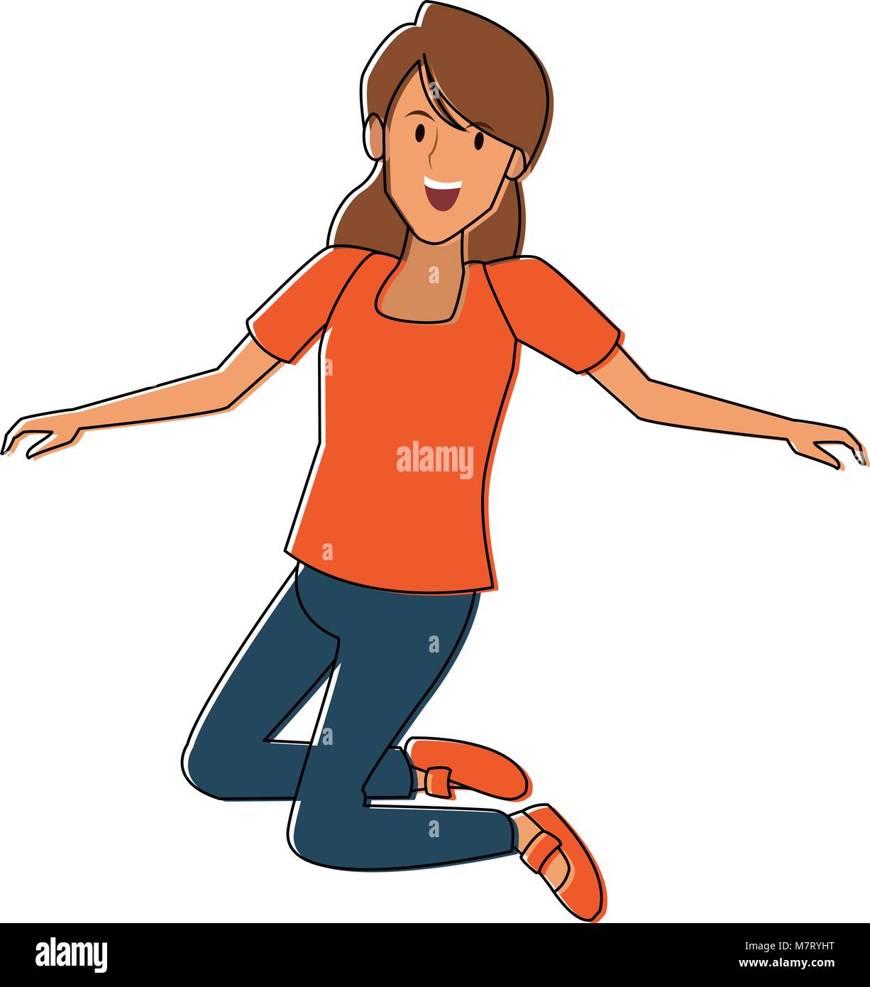 Happy woman jumping cartoon Stock Vector Image & Art - Alamy