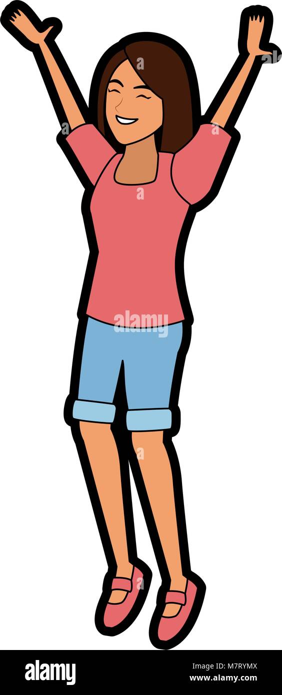 Happy woman jumping cartoon Stock Vector Image & Art - Alamy