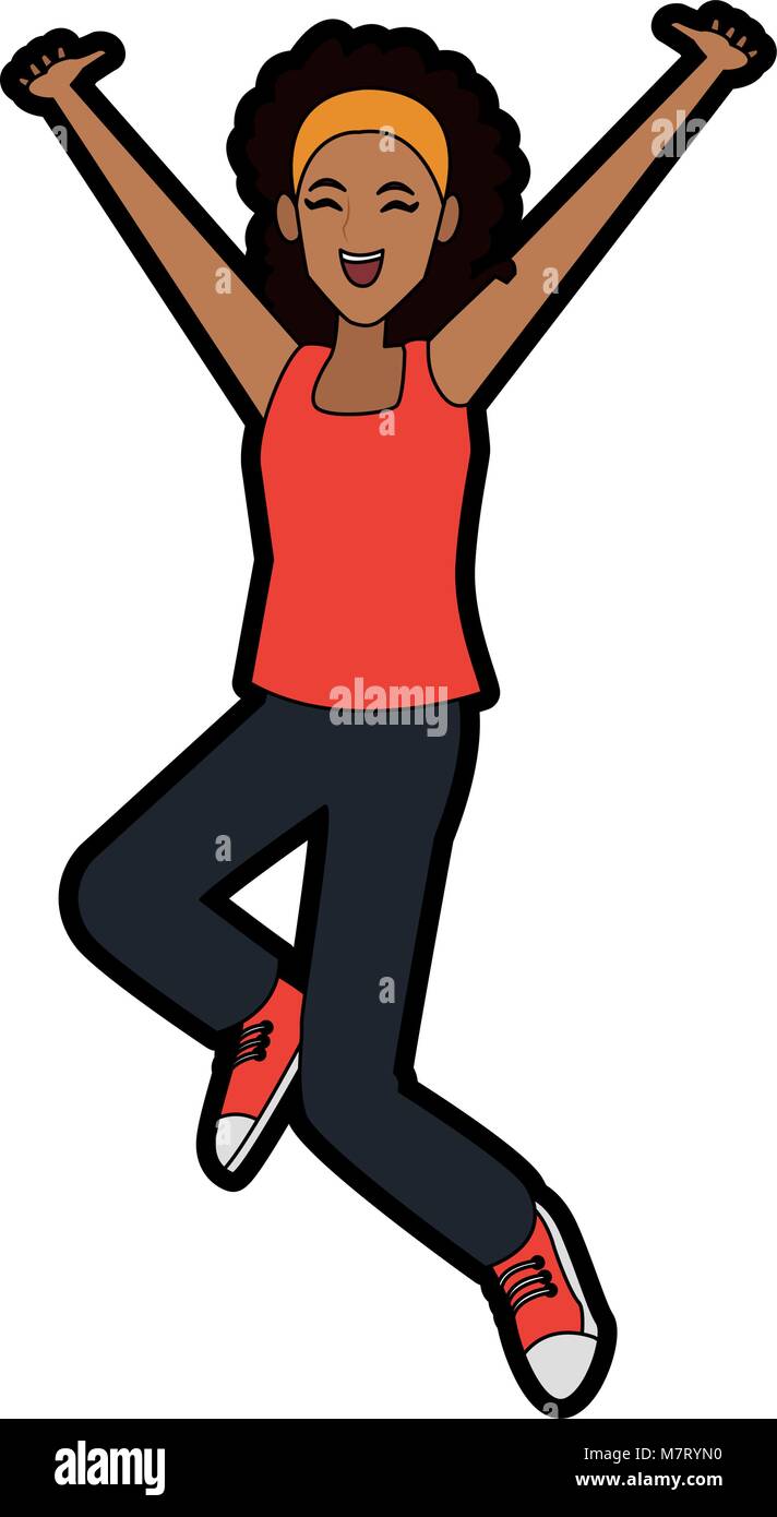 Happy woman jumping cartoon Stock Vector Image & Art - Alamy
