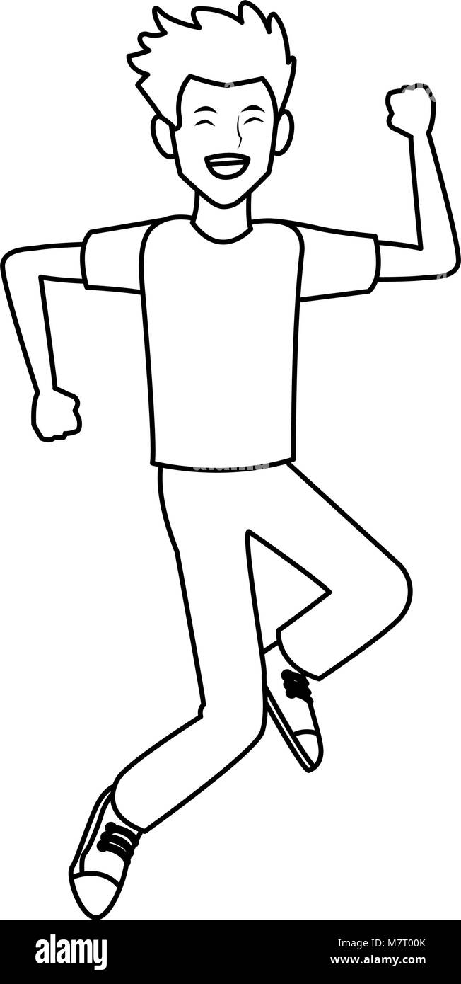 Cartoon man jumping joy vector Black and White Stock Photos & Images ...