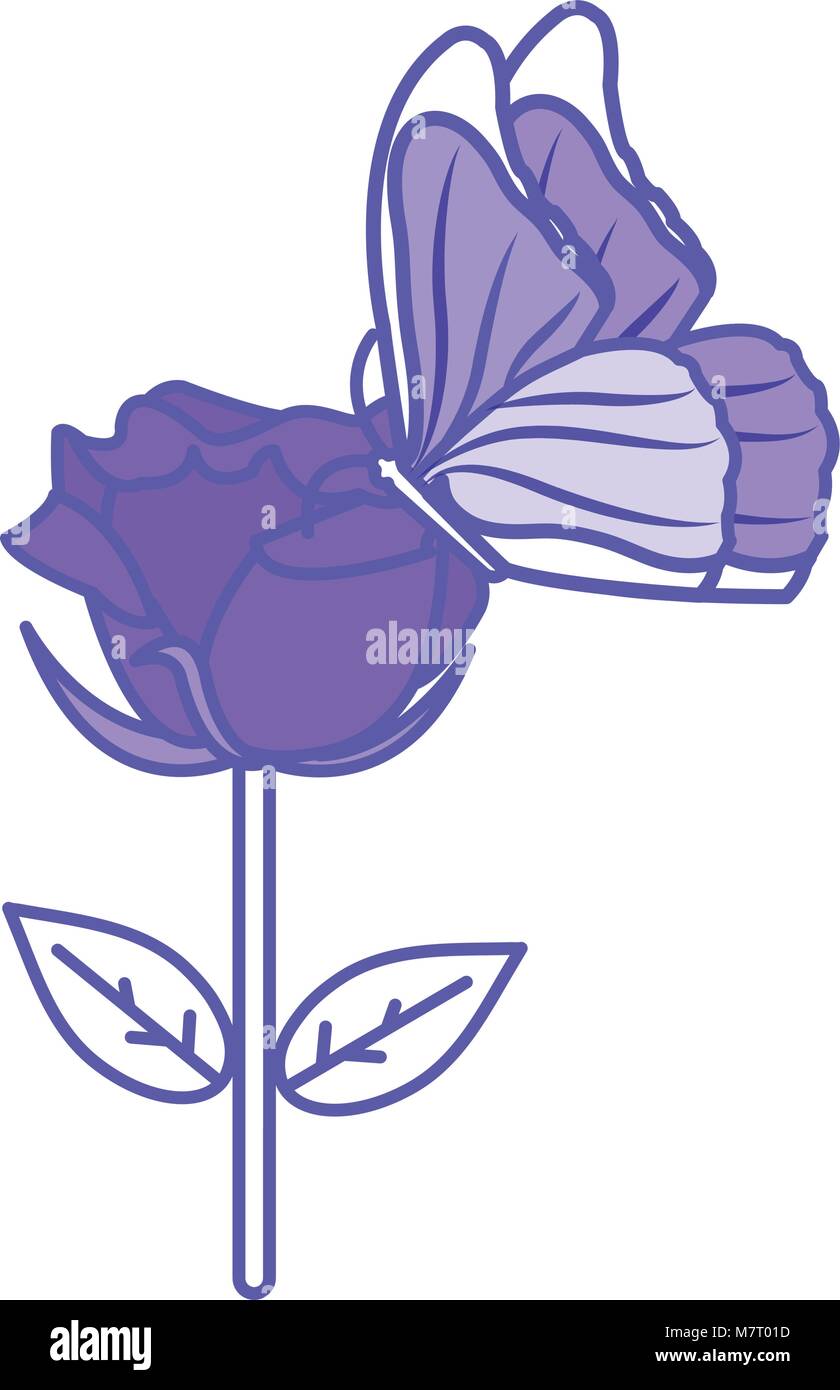 duo color nice rose with petals design and butterfly Stock Vector Image ...